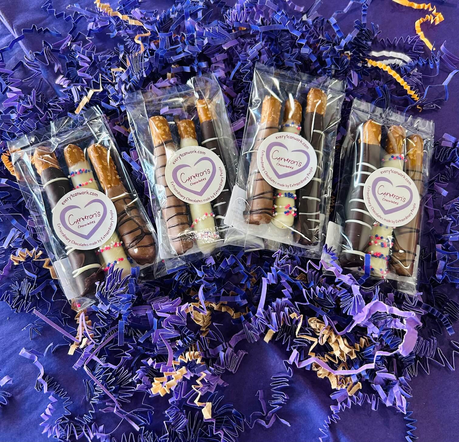 Product: Mini Chocolate Pretzel Sticks Trio Pack