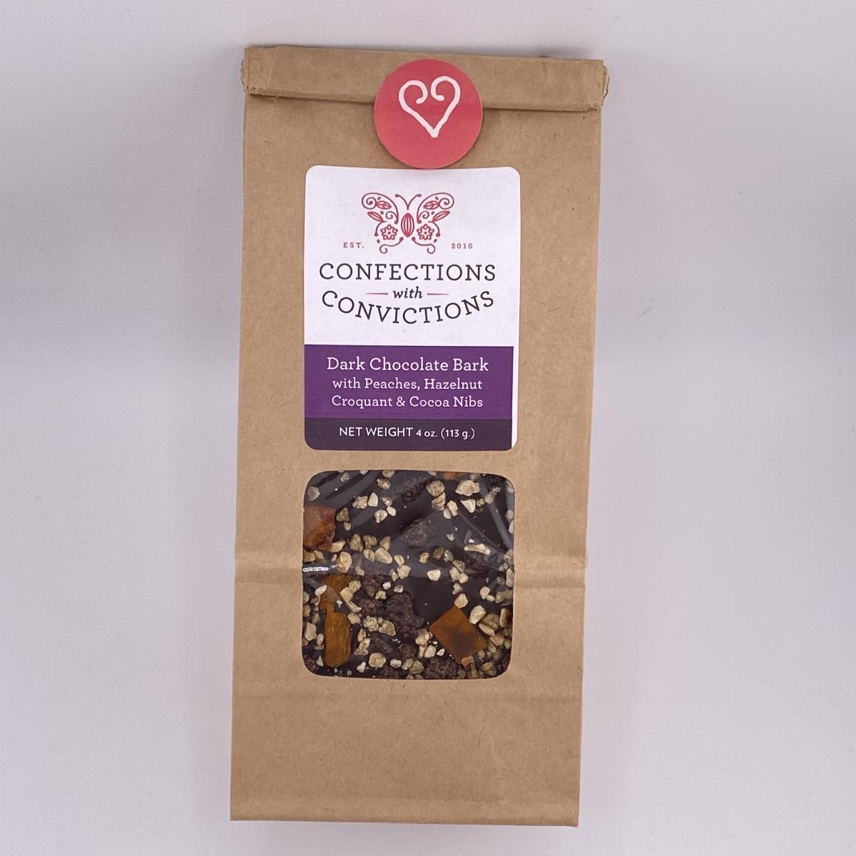 Product: 68% Dark Chocolate Bark with Peaches, Hazelnut Croquant, and ...